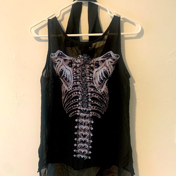 Hot Topic | Tops | Black Collared Shirt W Skeleton Spine On Back | Poshmark